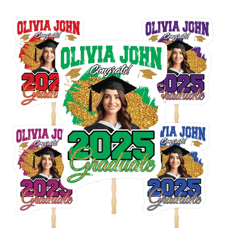 Custom Face Fans with Wooden Handle, Graduation Head, Grad Face Fans ...