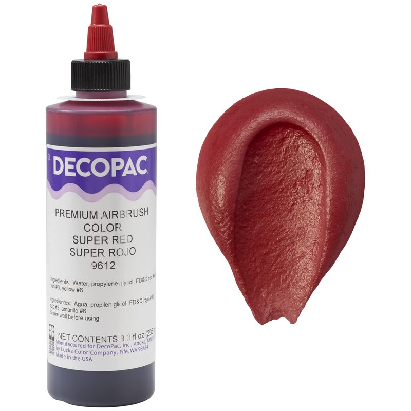 DecoPac Super Red Food Coloring, 8 Fl Oz Airbrush Food Color, Edible ...