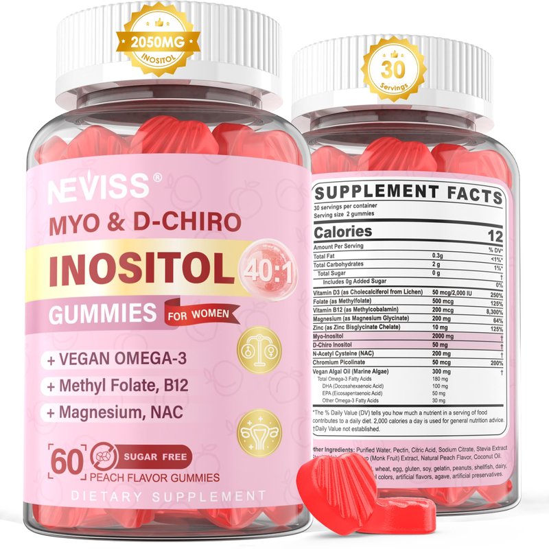 Myo-Inositol & D-Chiro Inositol Gummies Sugar Free, Ideal 40:1 Ratio ...